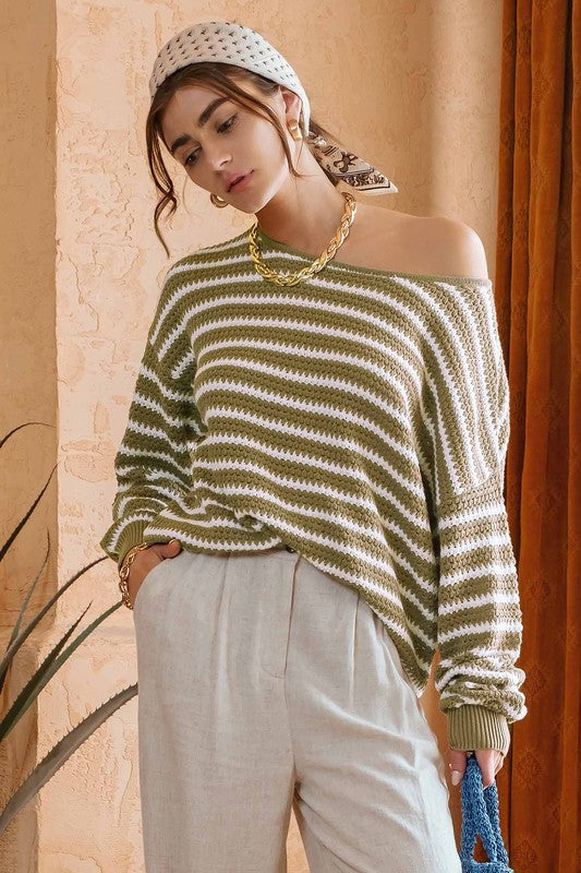 Relaxed Knit Strip Sweater – Perfect Little Peach